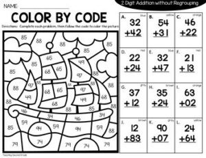Thanksgiving 2 Digit Addition Without Regrouping Color by Code ...