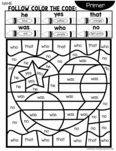 Primer Sight Words Color by Code for Veterans Day - Teaching Ideas Made ...