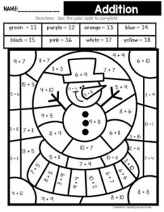 Winter Color by Number Addition Facts - Teaching Ideas Made Easy