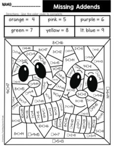Winter Missing Addends Color by Code - Teaching Ideas Made Easy