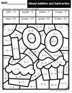 100 Days of School Color by Code with Addition and Subtraction Facts ...