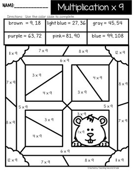 Groundhog Day Color by Number Multiplication Facts - Teaching Ideas ...