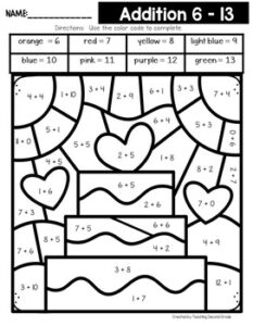 Valentines Day Color by Code Addition Facts - Teaching Ideas Made Easy