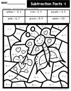 Valentine’s Day Subtraction Worksheets | Color by Number