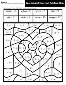 Valentine's Day Color by Number Addition and Subtraction - Teaching ...