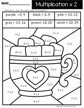 Valentine's Day Color by Number Multiplication Facts - Teaching Ideas ...