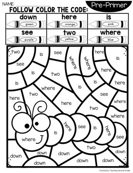 Spring Color by Code Sight Word with Preprimer Words - Teaching Ideas ...