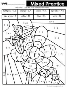 Color by Number Spring Addition Facts - Teaching Ideas Made Easy