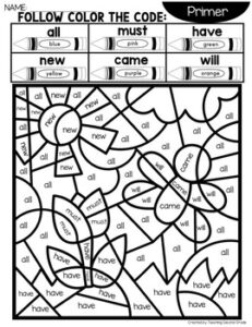 Spring Color by Code Sight Word with Primer Sight Words - Teaching ...