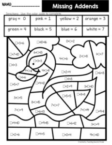 Missing Addends Color by Code for Spring - Teaching Ideas Made Easy