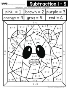 Color by Number Subtraction Facts Zoo Animals - Teaching Ideas Made Easy