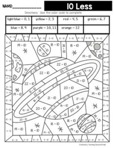 Outer Space Theme Color by Number Subtraction Facts - Teaching Ideas ...