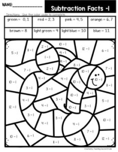 Subtraction Facts Color by Number Back to School - Teaching Ideas Made Easy