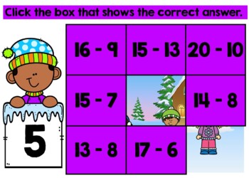 Winter Mystery Pictures Google Slides™ Subtraction Facts Uncover the ...