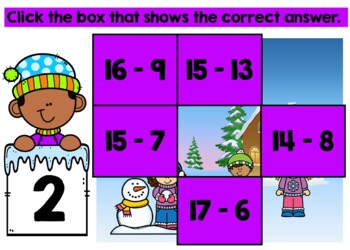 Winter Mystery Pictures Google Slides™ Subtraction Facts Uncover the ...