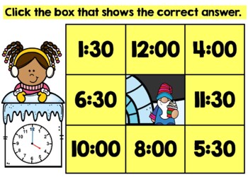 Telling Time Google Slides™ Mystery Pictures Hour and Half Hour Winter ...