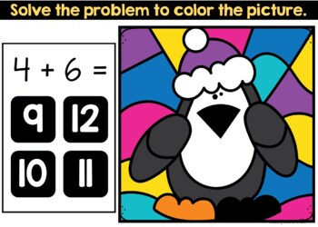 Google Classroom™ Winter Addition and Subtraction Facts Digital Color ...