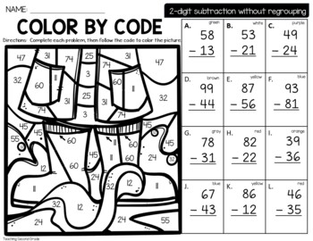 Spring Color by Number Subtraction {differentiated}, 2-Digit Addition ...