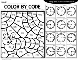Spring Telling Time to the Quarter Hour & 5 Minutes Color Code ...