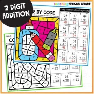Back to School 2 Digit Addition without Regrouping Color by Code ...