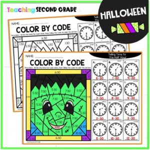Halloween Telling Time - Color by Code to the hour and half hour ...