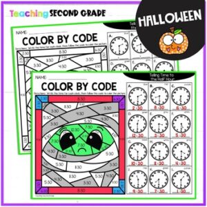 Halloween Telling Time - Color by Code to the hour and half hour ...