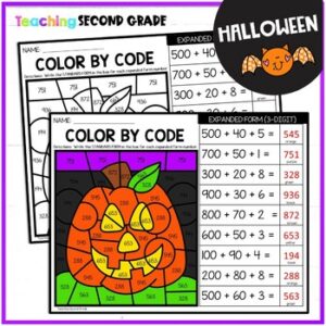 Halloween Place Value - expanded form, the value of a number Color by ...