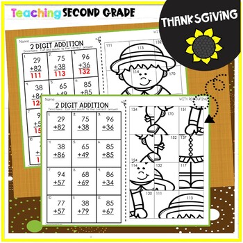 Thanksgiving Mystery Pictures - 2 Digit Addition with Regrouping ...