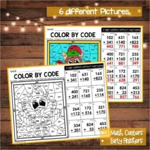 Thanksgiving 3 Digit Addition No Regrouping Color by Code - Teaching ...