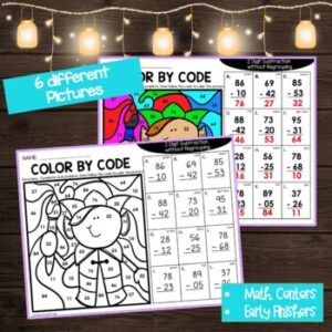 Christmas 2 Digit Subtraction without Regrouping Color by Code ...