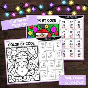 Christmas 2 Digit Subtraction without Regrouping Color by Code ...