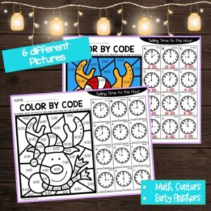 Christmas Color by Code Telling Time to the Hour and Half Hour ...