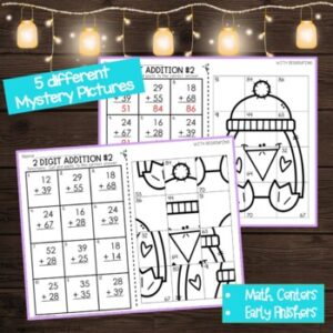 Winter 2 Digit Addition with Regrouping Mystery Pictures - Teaching ...
