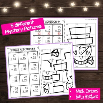 Winter 2 Digit Addition with Regrouping Mystery Pictures - Teaching ...