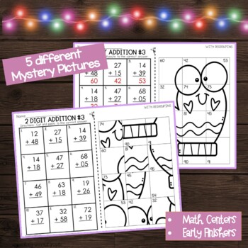 Winter 2 Digit Addition with Regrouping Mystery Pictures - Teaching ...