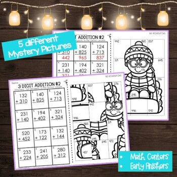 Winter 3 Digit Addition without Regrouping Mystery Pictures - Teaching ...