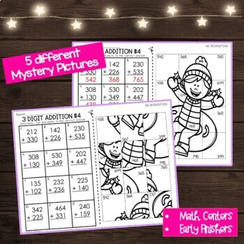 Winter 3 Digit Addition without Regrouping Mystery Pictures - Teaching ...