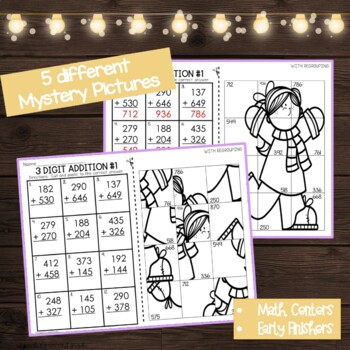 Winter 3 Digit Addition with Regrouping Mystery Pictures - Teaching ...