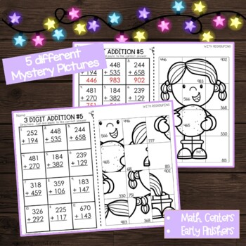 Winter 3 Digit Addition with Regrouping Mystery Pictures - Teaching ...