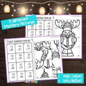 Winter 2 Digit Subtraction with Regrouping Mystery Pictures - Teaching ...