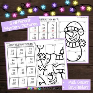 Winter 2 Digit Subtraction with Regrouping Mystery Pictures - Teaching ...