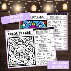 Place Value Color by Code Worksheets for 3-Digit Numbers