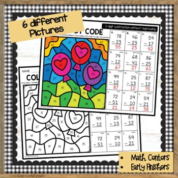 Valentine's Day Color by Code 2 Digit Subtraction without Regrouping ...