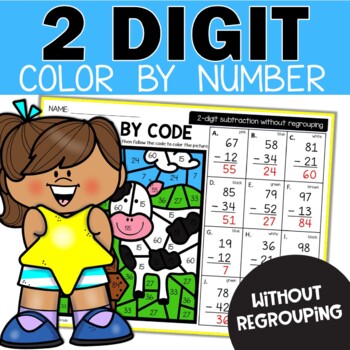 2 Digit Subtraction without Regrouping Color by Number Farm - Teaching ...