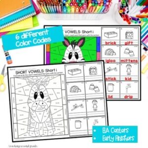 Short Vowel Color by Code Worksheets - Teaching Ideas Made Easy