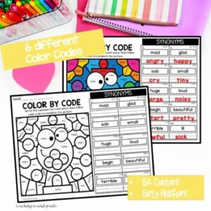 Synonyms and Antonyms Color by Code Worksheets - Teaching Ideas Made Easy