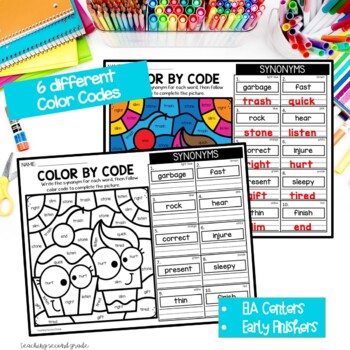 Synonyms and Antonyms Color by Code Worksheets - Teaching Ideas Made Easy