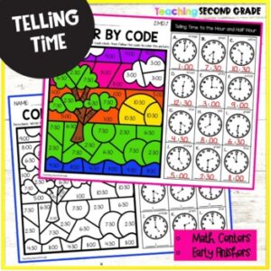 Telling Time to the Hour and Half Hour Color by Code - Teaching Ideas ...