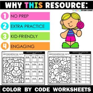 Color by Code Addition and Subtraction Facts - Teaching Ideas Made Easy