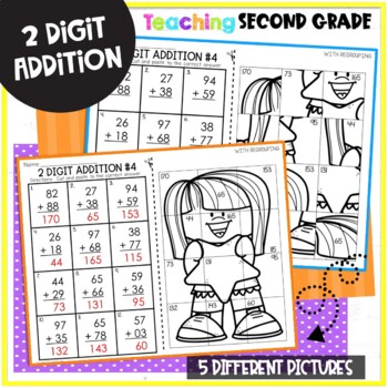 Two Digit Addition with Regrouping Mystery Pictures - Teaching Ideas ...